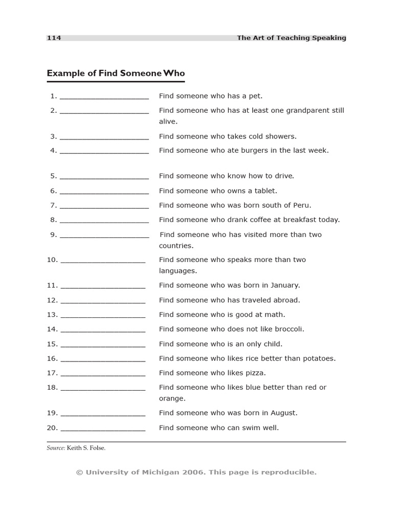 Find Someone Who Activity Examples | PDF