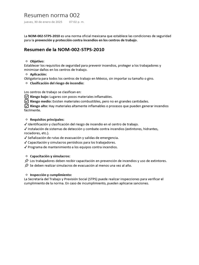 Resumen Norma 002 | PDF