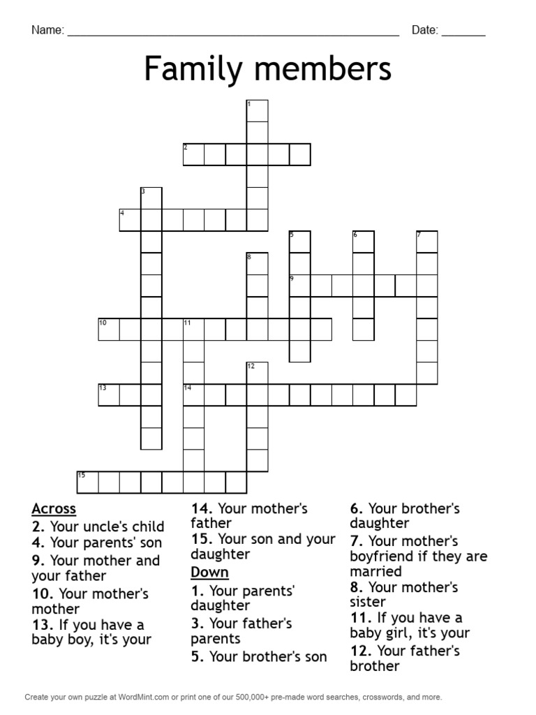 Family Members Crossword Puzzle | PDF