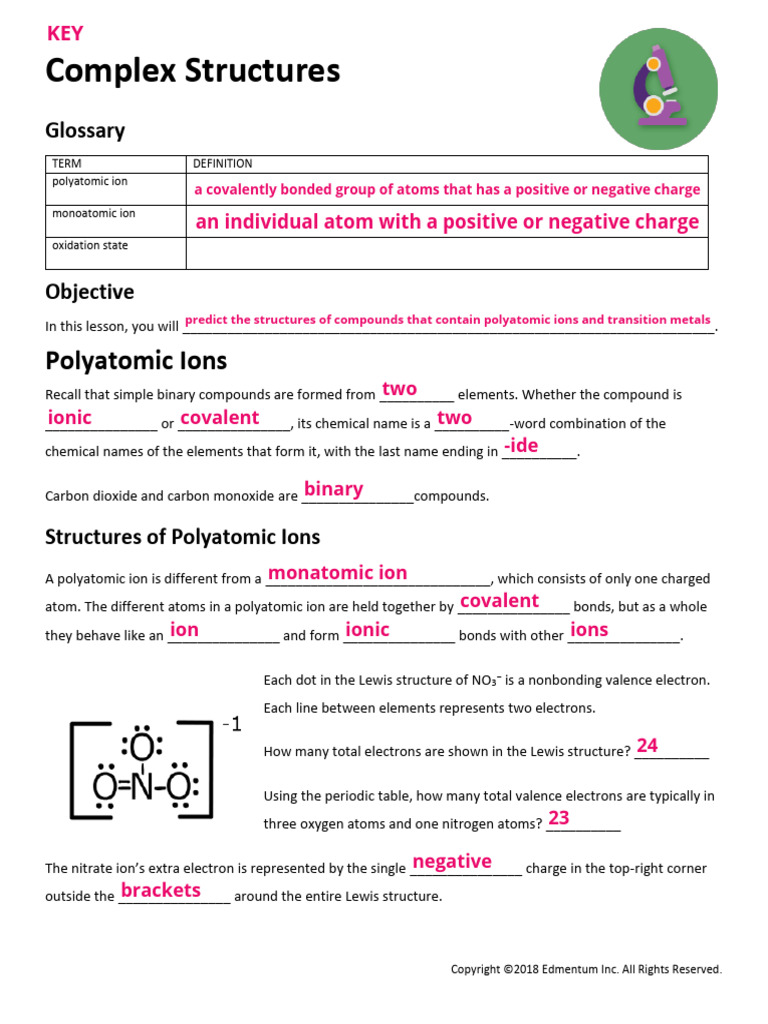 KEY - Guided Notes - Complex Structures | PDF | Ion | Chemical Compounds