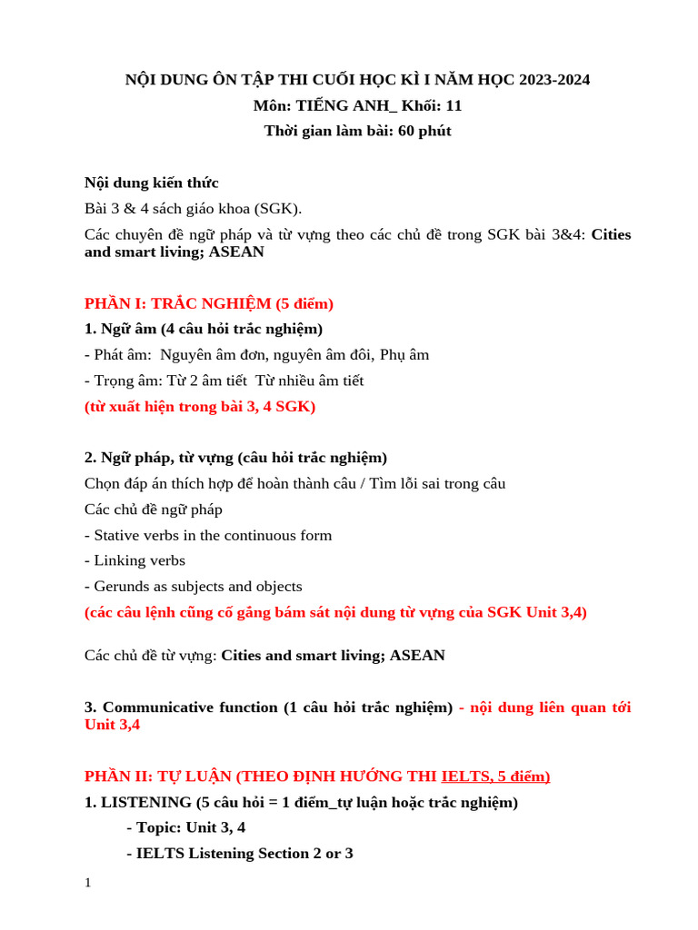 10 K11 TIẾNG ANH MATRAN DE THI CUỐI KỲ I 2023 2024 | PDF