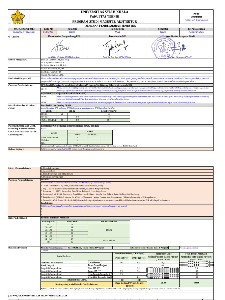RPS OBE S1 - MK Metode Penelitian | PDF