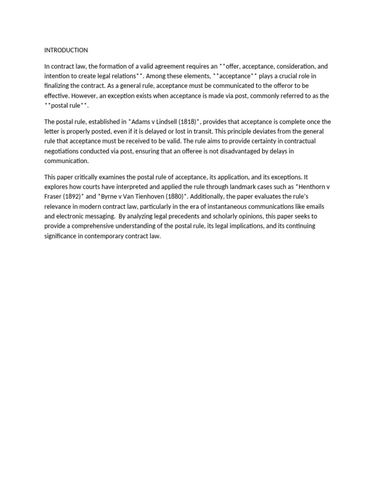 Acceptance of Offer - Assignment | PDF | Offer And Acceptance | Consent