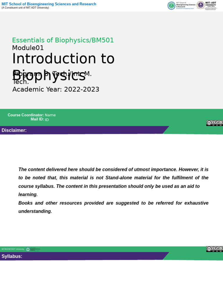 Introduction to Biophysics Course Module | PDF