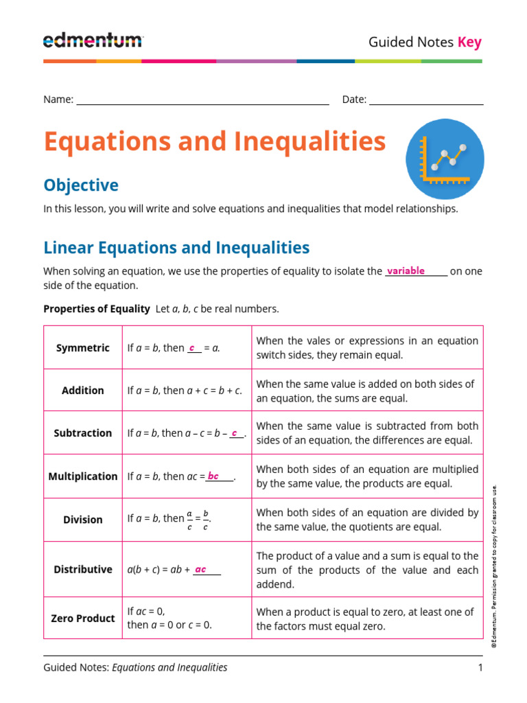 Guided Notes on Equations & Inequalities | PDF | Inequality ...