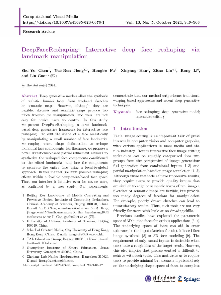 Computational Visual Media, Tsinghua University Press | PDF | Usability | Applied Mathematics