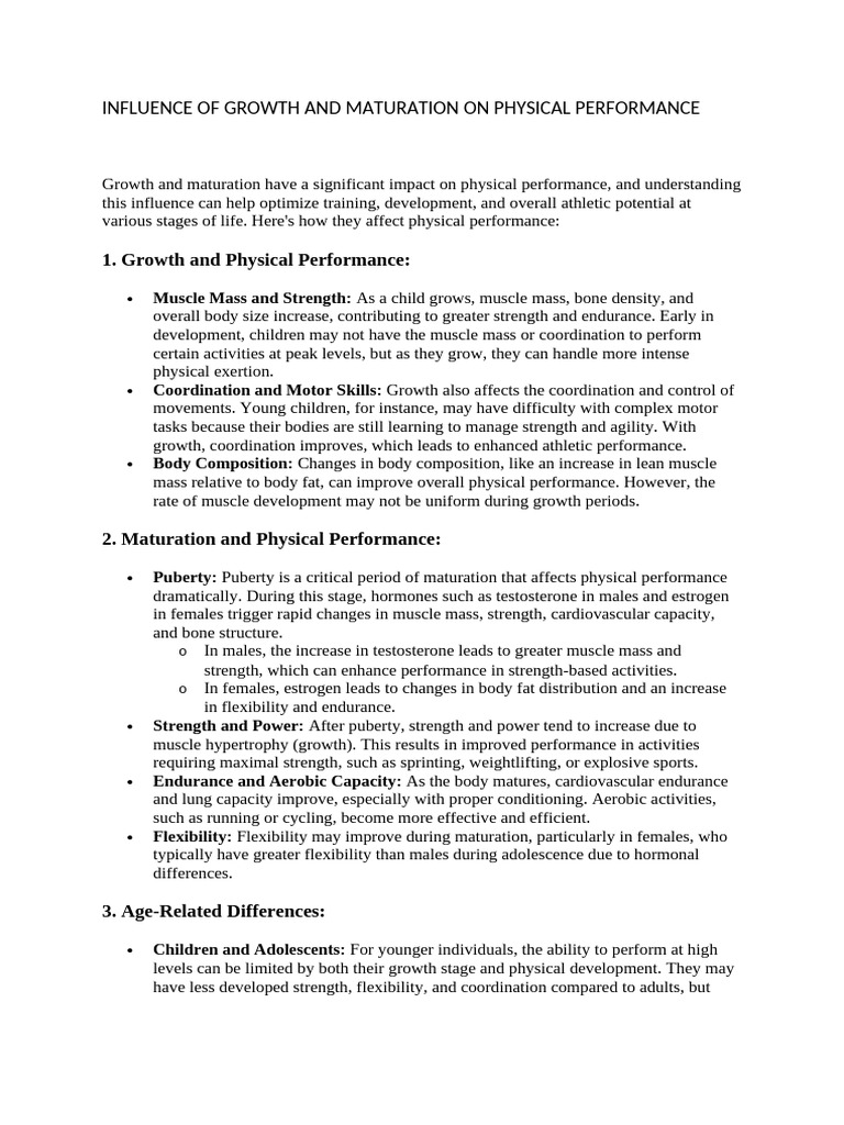 Growth and Maturation's Impact on Performance | PDF | Adolescence ...