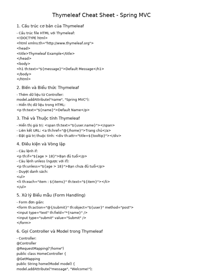 Thymeleaf Cheat Sheet Fixed | PDF