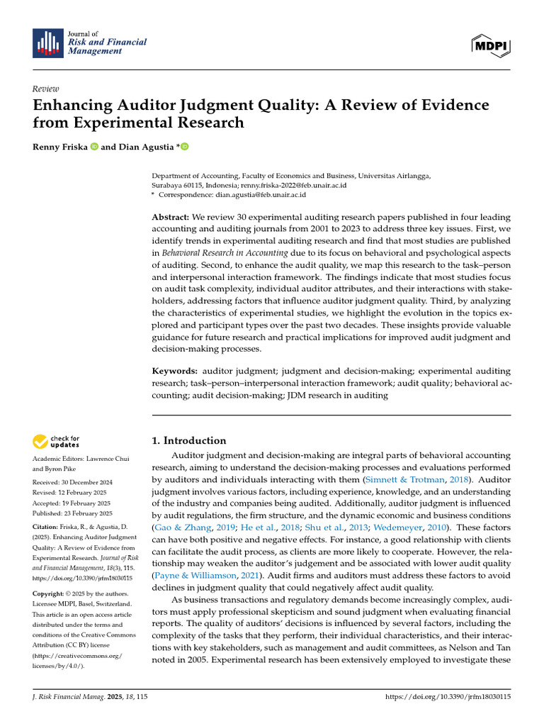 Enhancing Auditor Judgment Quality A Review of Evi | PDF | Audit ...