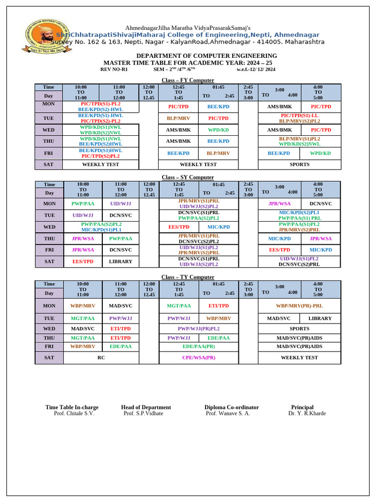 Diploma Time Table 2024-25 | PDF