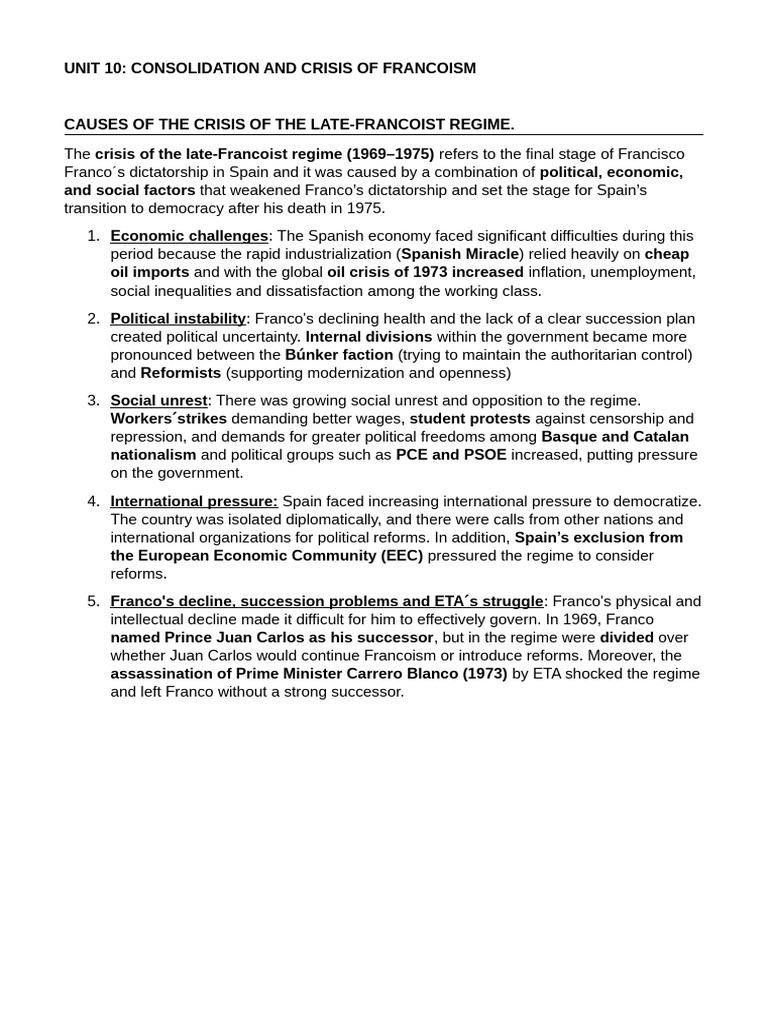 Causes and Consequences of The Crisis in The Late Francoist Regime ...