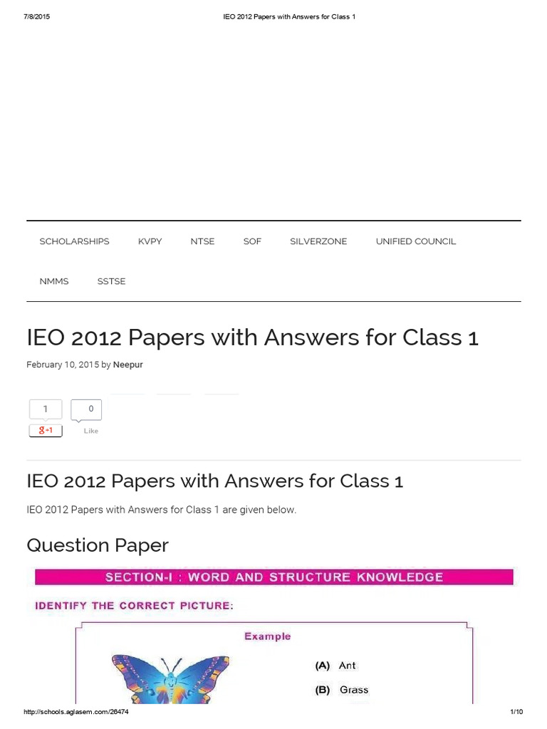 IEO 2012 Class 1 Papers & Answers | PDF | Qualifications | Student ...