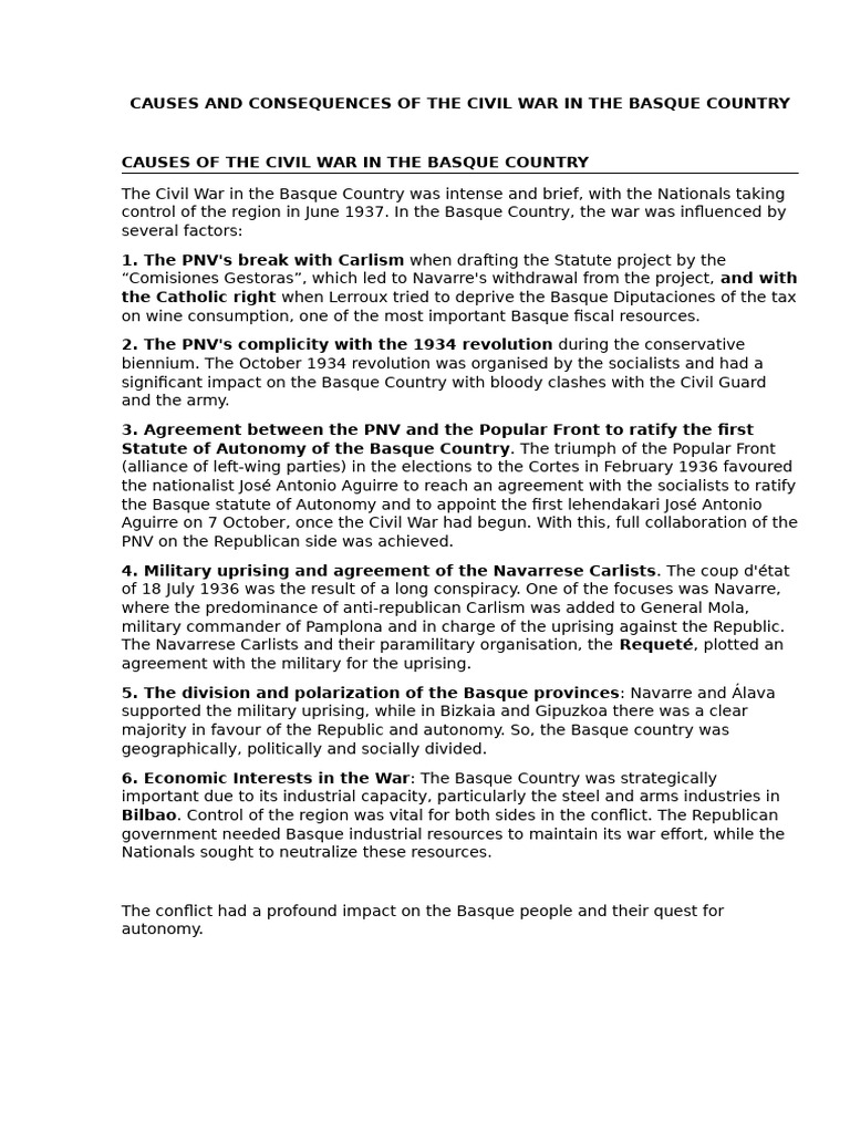 Causes and Consequences of The Civil War in The Basque Country | PDF ...