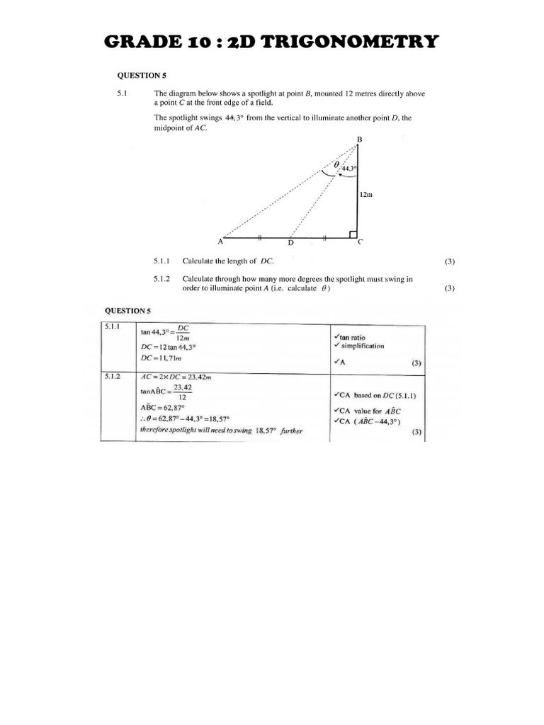 Grade 10 2d Trigonometry | PDF