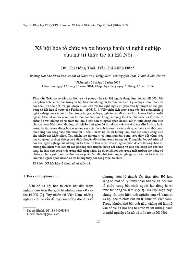 Xã H Ihóat CH C Và Xu H NG Hành VI NGH Nghi P C An Trí TH CTR T I Hà N I | PDF