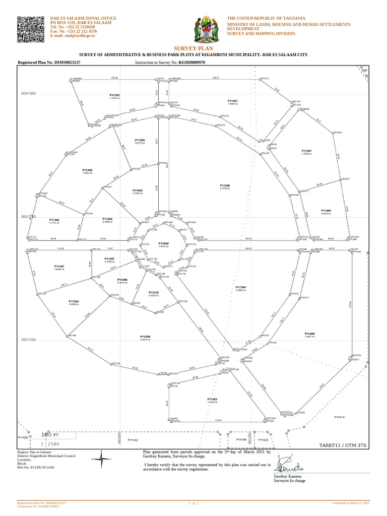 Survey Plan for Kigamboni Plots | PDF | Cartography | Geophysics