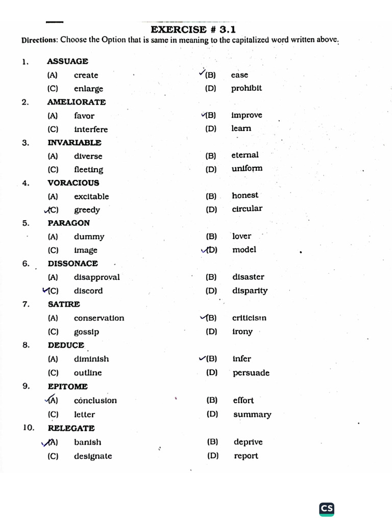 Important Synonyms Excercise | PDF