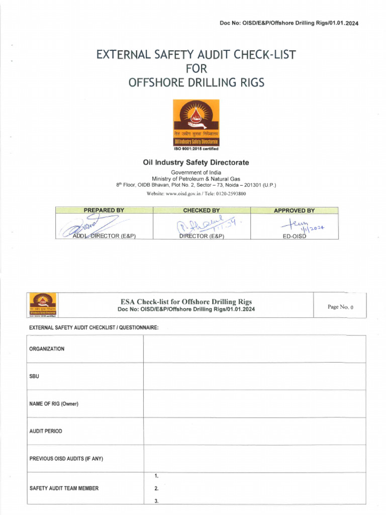 4 - Esa Check List For Offshore Drilling Rigs - 01.01.2024 | PDF