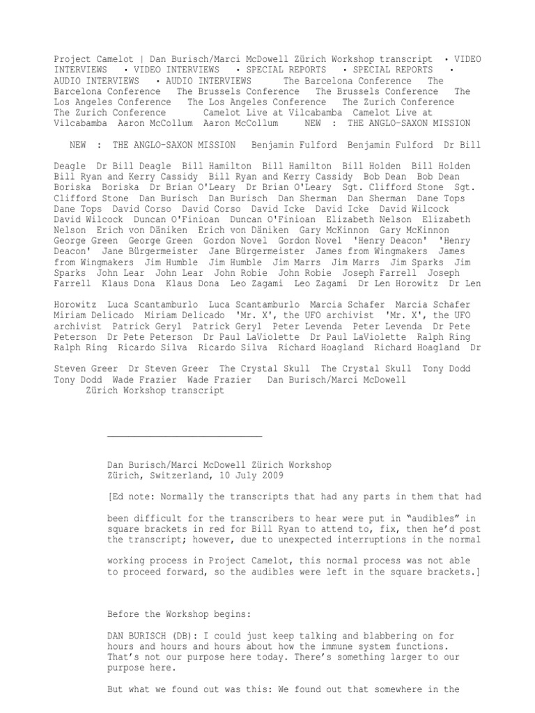 Project Camelot Dan Burisch-Marci McDowell Zürich Workshop Transcript | PDF