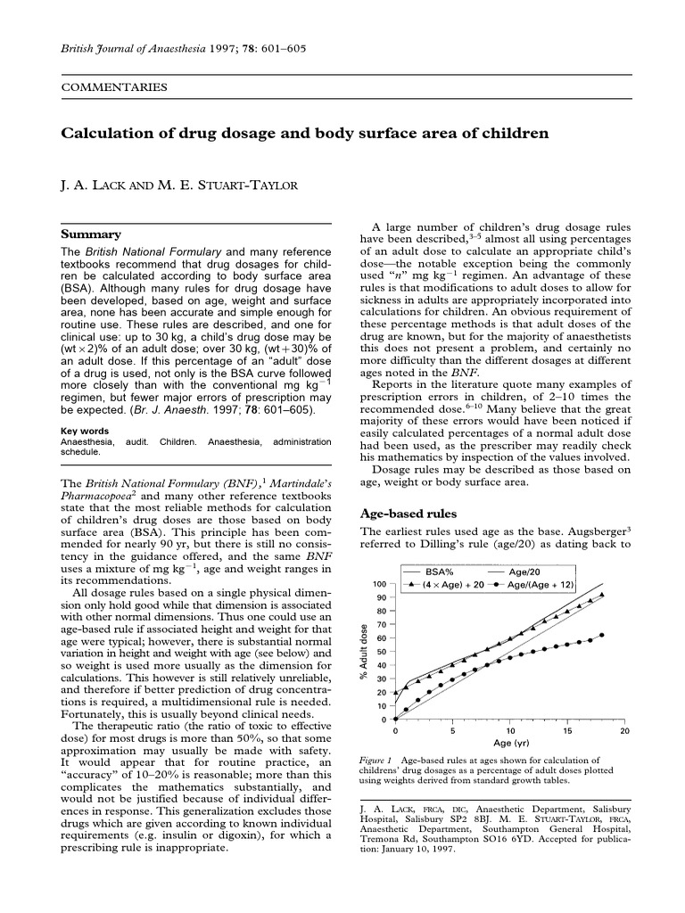 Calculation of Drug Dosage & BSA of Children | PDF | Dose (Biochemistry ...