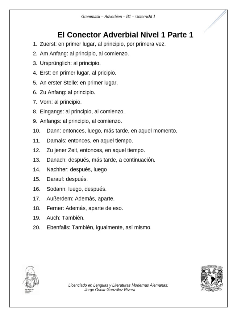Adverbios en Alemán B1: Conectores Clave | PDF | Ajedrez