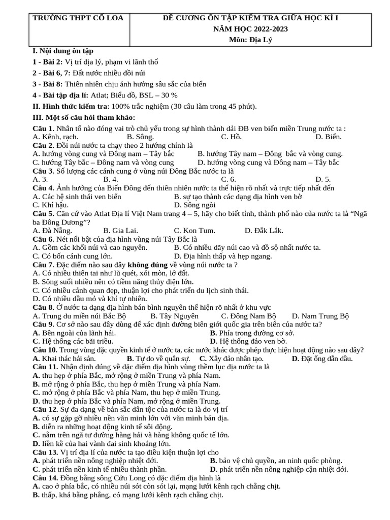 Da. de Cuong Giua Ki 1 | PDF