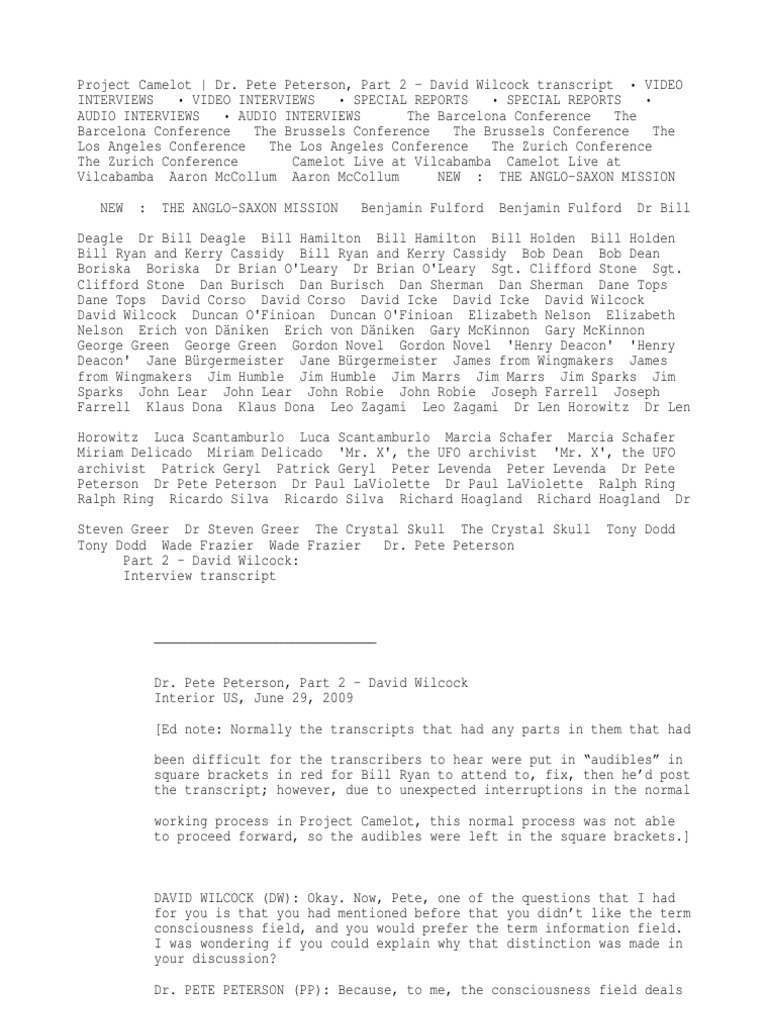 Project Camelot DR - Pete Peterson, Part 2 - David Wilcock Transcript | PDF | Genetics ...
