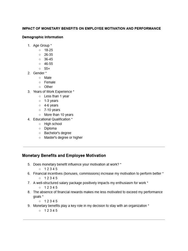 IMPACT OF MONETARY BENEFITS ON EMPLOYEE MOTIVATION AND PERFORMANCE (1 ...