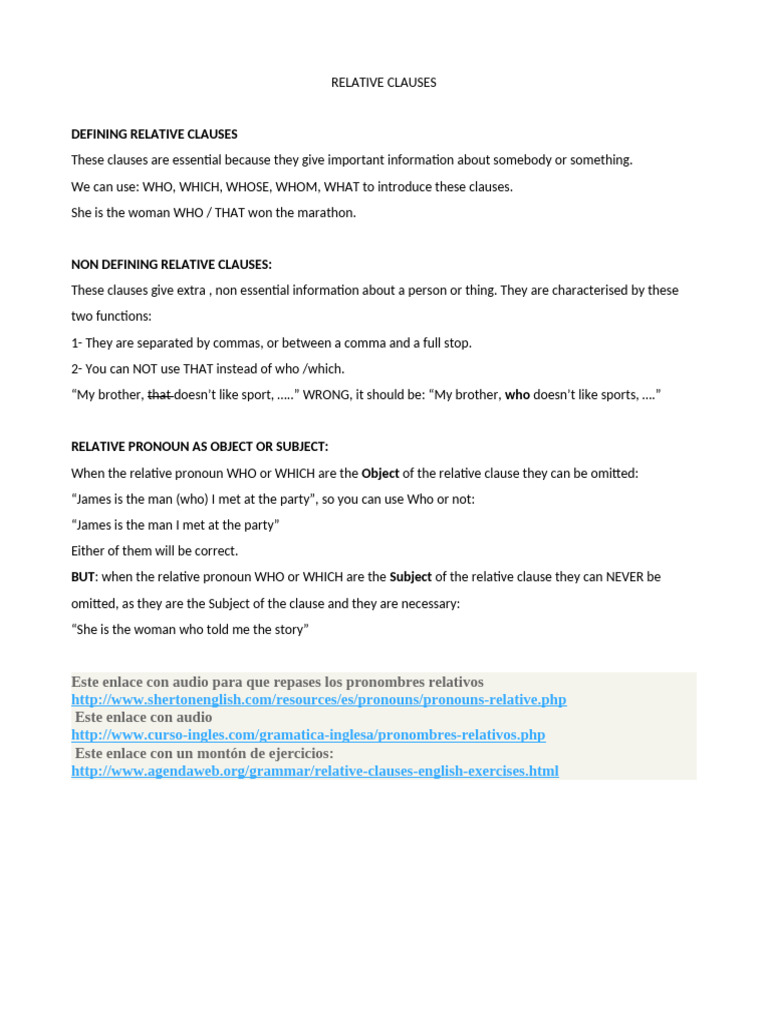 RELATIVE CLAUSES (Key Points) | PDF