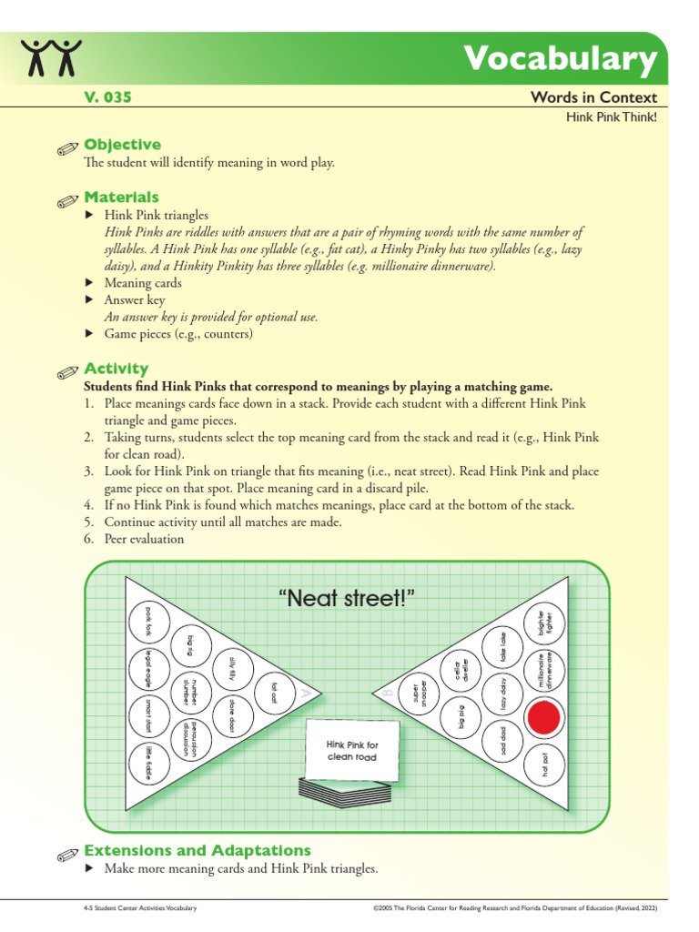 Hink Pinks Vocabulary Activity Guide | PDF