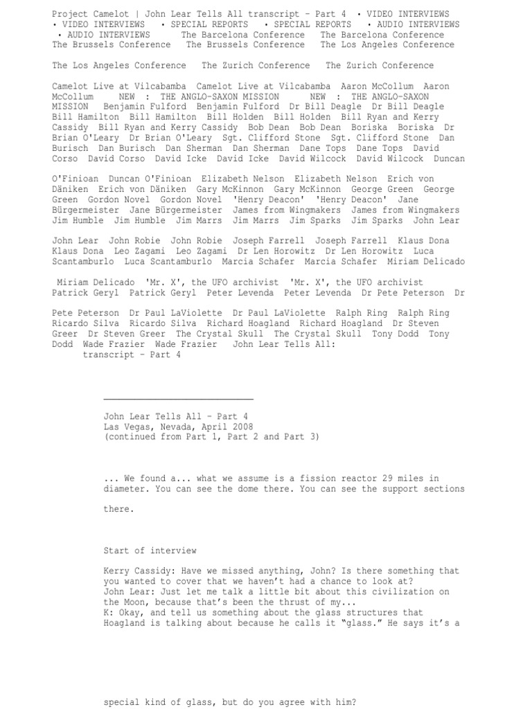 Project Camelot John Lear Tells All Transcript - Part 4 | PDF | Apollo 11 | Moon