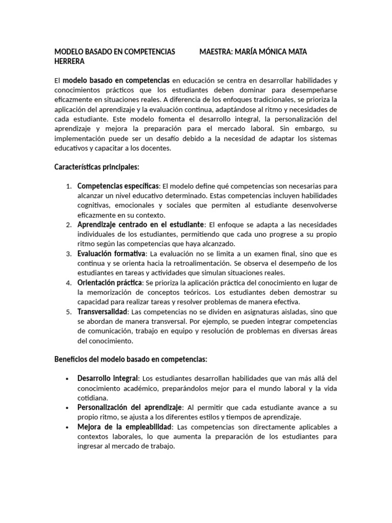 Modelo Basado en Competencias | PDF | Enseñando | Evaluación