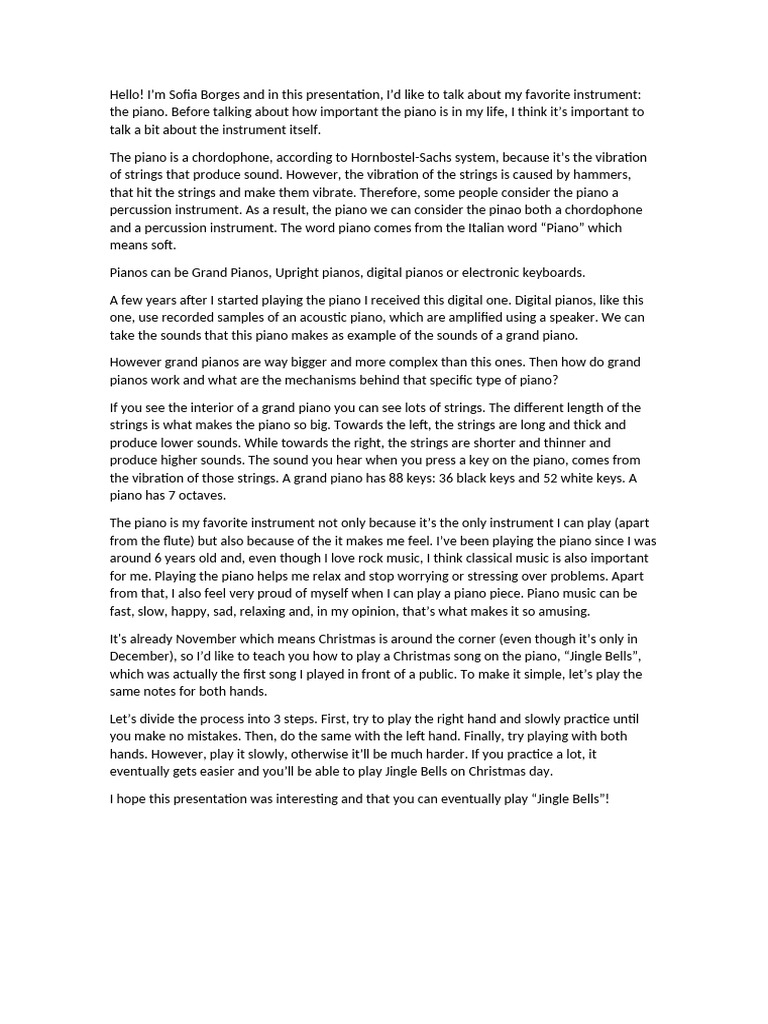 The Piano - My Favourite Instrument | PDF | Piano | String Instruments