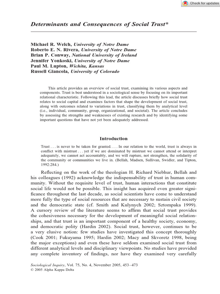 Sociological Inquiry - 2005 - Welch - Determinants and Consequences of ...