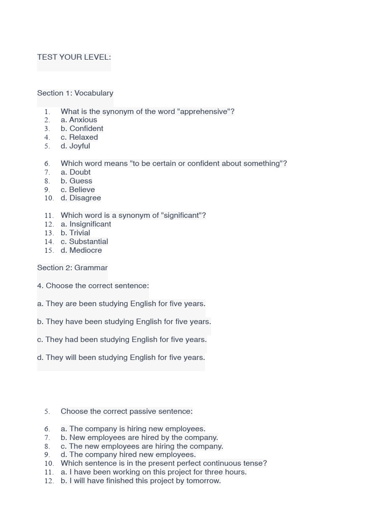 Test de Nivel para Intermediate (1) - 1 | PDF | English Language ...