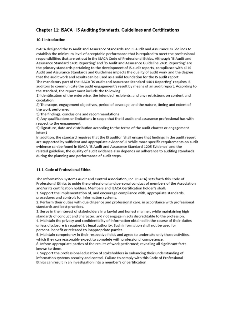 Chapter 11 - ISACA Standards and Guidelines | PDF | Audit | Auditor's ...