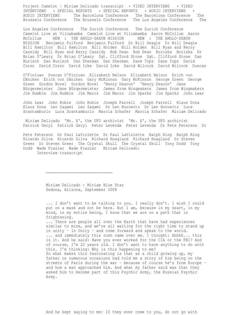 Project Camelot Miriam Delicado Transcript | PDF | Understanding | Dream