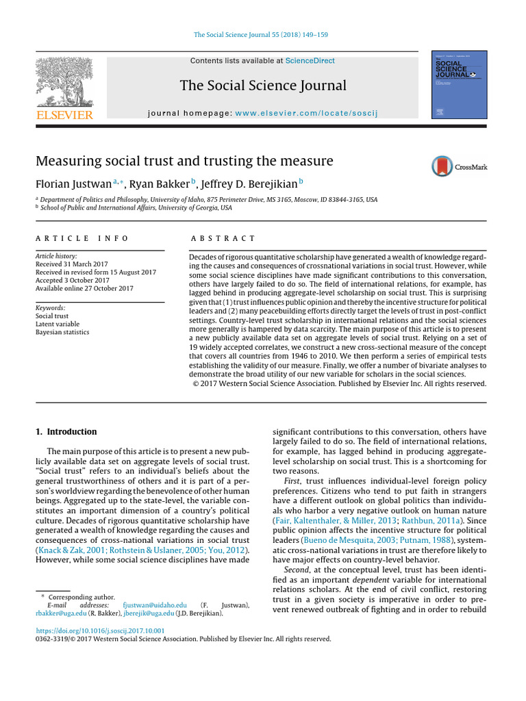 Measuring Social Trust and Trusting The Measure - 1-s2.0 ...