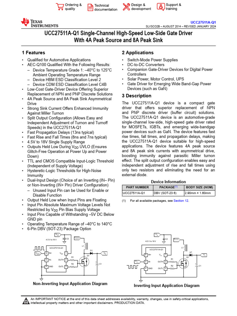ucc27511a-q1 | PDF | Manufactured Goods | Electronic Design