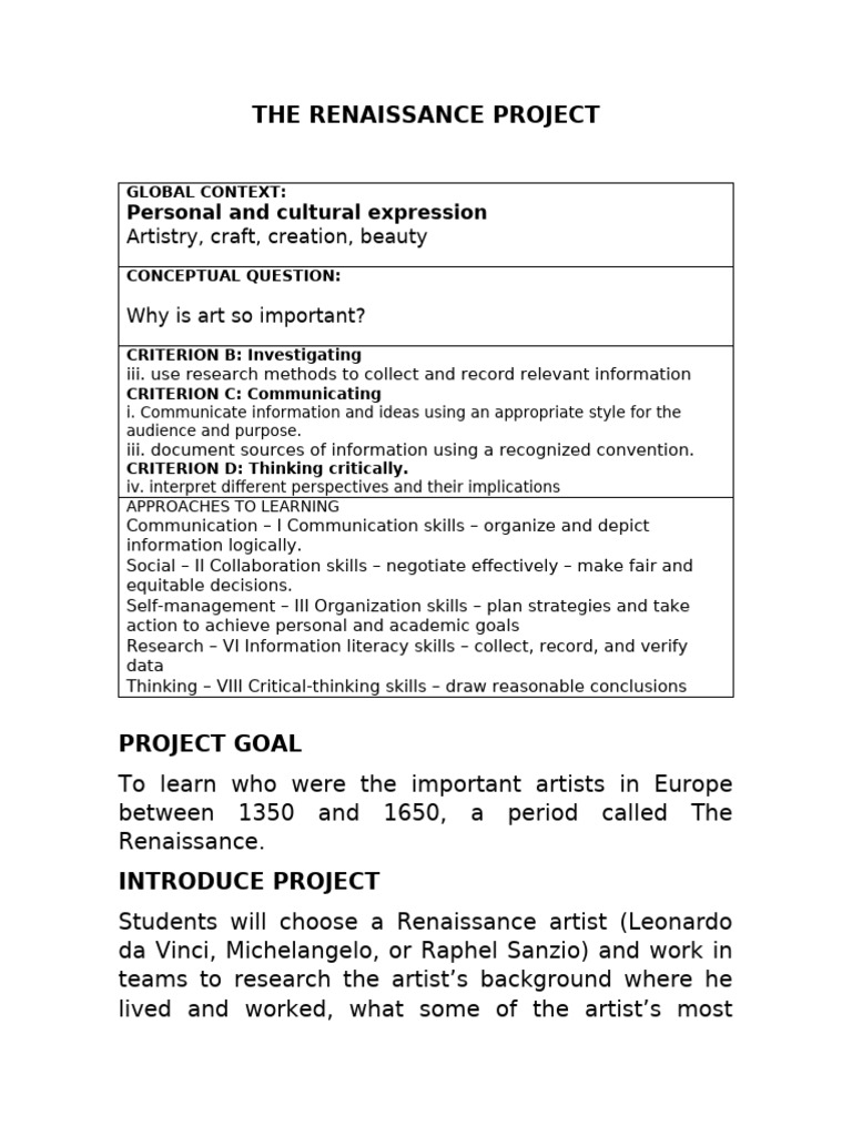 The Renaissance Project | PDF | Critical Thinking | Communication