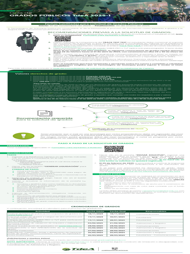 Guia de Grados Publicos Tdea 2025 1 | PDF | Diploma
