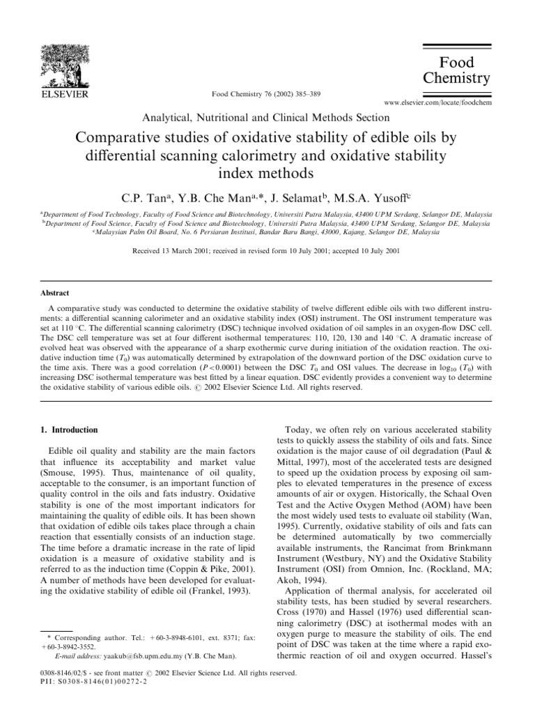 Oxidative Stability of Edible Oils Analysis | PDF | Differential ...