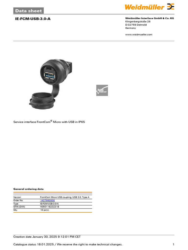 USB - 1427960000 - IE-FCM-USB-3.0-A - en | PDF | Usb | Electrical Connector