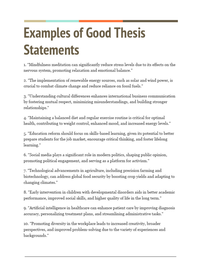 Examples of Good Thesis Statements | PDF