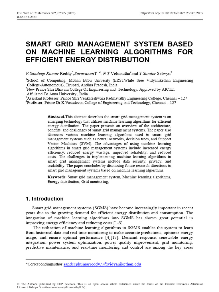 Smart Grid Management System Based on Machine Lear (1) | PDF | Machine Learning | Smart Grid