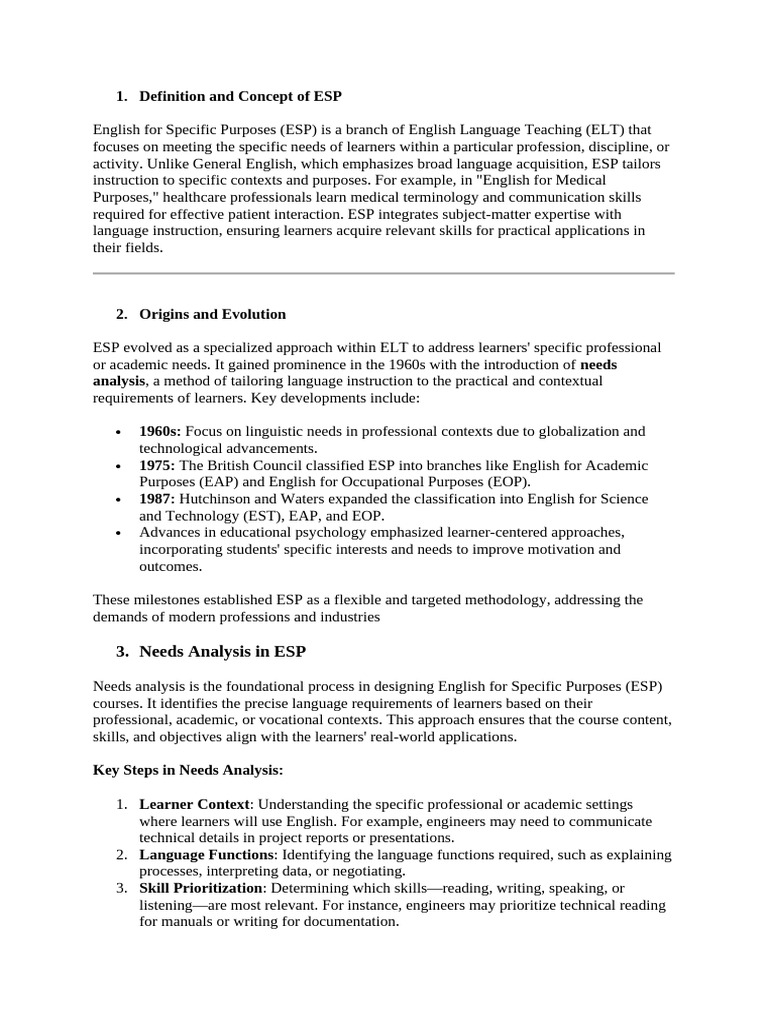 Definition and Concept of ESP | PDF | Learning | Language Acquisition