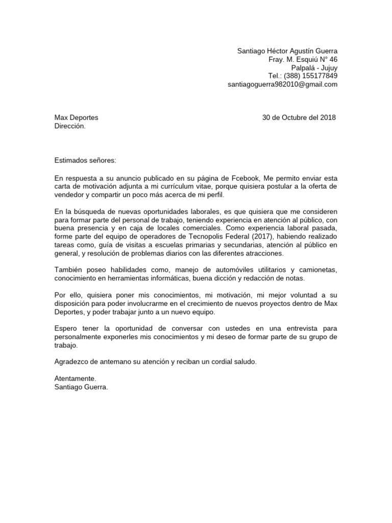 Carta de presentación para Max Deportes | PDF