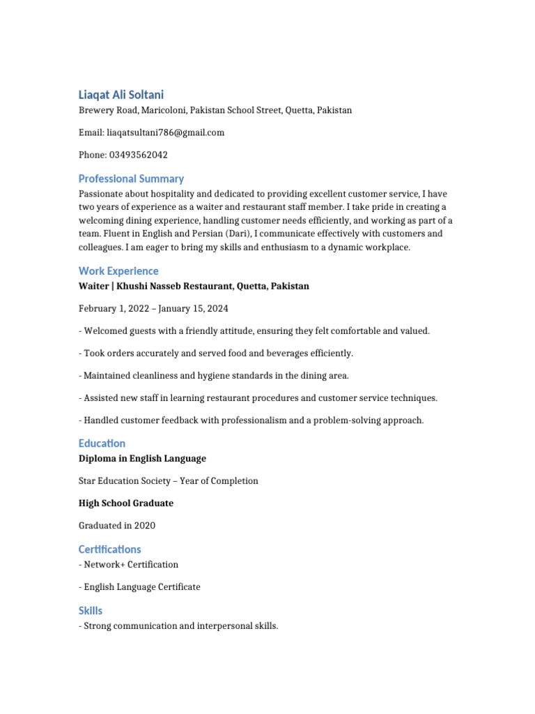 Liaqat Ali Soltani CV | PDF