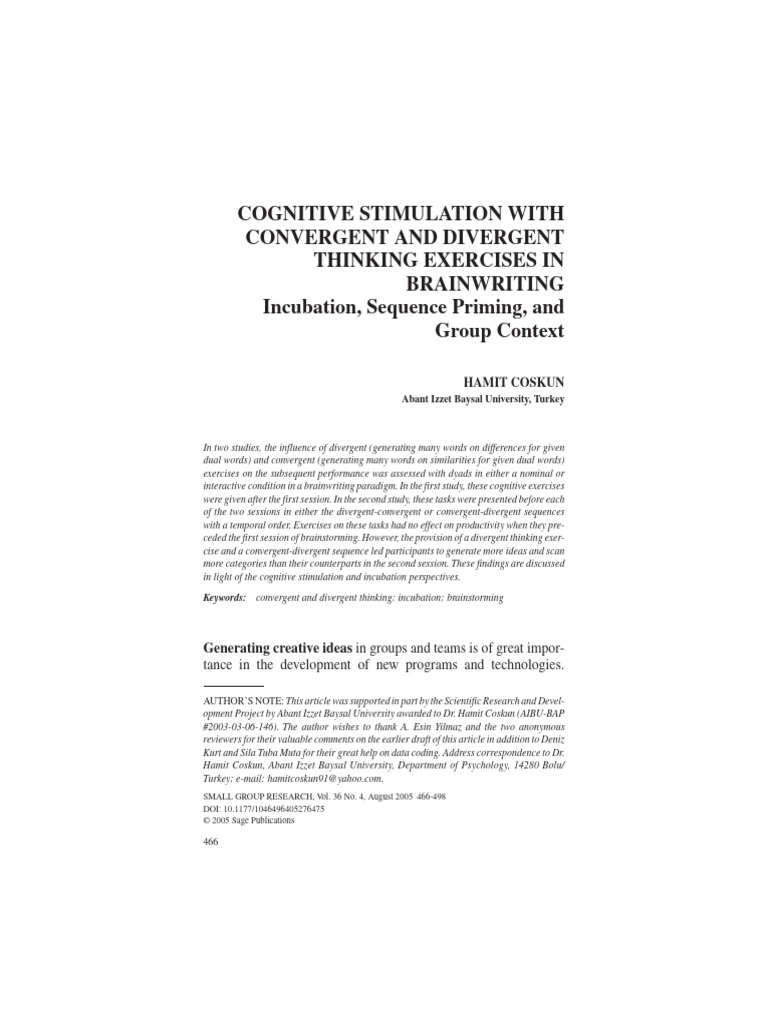 Coskun 2005 Cognitive Stimulation With Convergent and Divergent ...