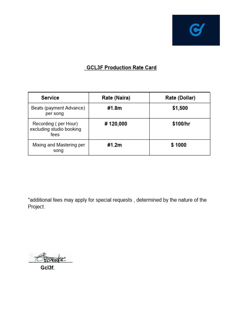 GCL3F Production Rate Card | PDF